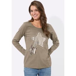 Langarmshirt Inspirationen "Rundhals-Shirt", Damen, Gr. 52, schlamm, 100% Baumwolle, gemustert, mehrfarbig, Rundhals, Shirts Langarmshirt