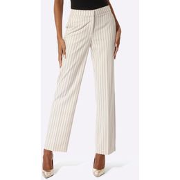 CR&Eacute;ATION L B&uuml;gelfaltenhose CREATION L, Damen, Gr. 38, Normalgr&ouml;&szlig;en, champagner, dunkeltaupe, gestreift, 64% Polyester, 33% Viskose, 3% Elasthan, gemustert, gestreift, mehrfarbig, Hosen