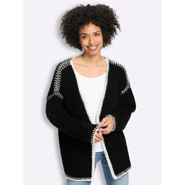 Strickjacke Heine, Damen, Gr. 48, schwarz, 70% Polyacryl, 18% Wolle, 10% Polyester, 2% Elasthan, gemustert, mehrfarbig, unifarben, Strickjacken Strickjacke