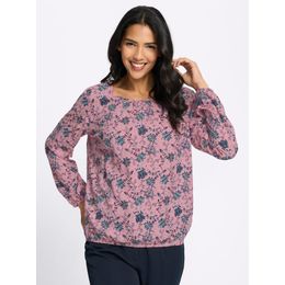 Schlupfbluse Classic Basics, Damen, Gr. 46, rosenquarz, marine, bedruckt, 100% Viskose, gebl&uuml;mt, gemustert, mehrfarbig, Rundhals, Blusen Schlupfbluse