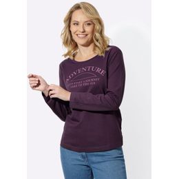 Sweatshirt Classic Basics, Damen, Gr. 38, aubergine, violett, 100% Baumwolle, bedruckt, gemustert, mehrfarbig, Rundhals, Sweatshirts Sweatshirt