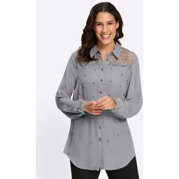 Langarmbluse Lady, Damen, Gr. 40, steingrau, 100% Polyester, unifarben, Blusen