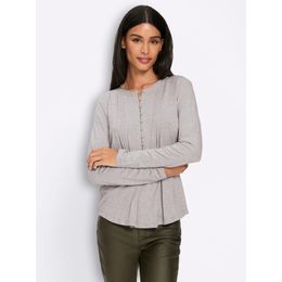 Langarmshirt Heine "Langarm-Shirt", Damen, Gr. 34, steingrau, meliert, 95% Viskose, 5% Elasthan, unifarben, Rundhals, Shirts Langarmshirt