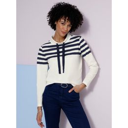 Stehkragenshirt "Stehkragen-Shirt", Damen, Gr. 40, ecru, marine, bedruckt, 100% Baumwolle, gemustert, gestreift, unifarben, Shirts Stehkragenshirt