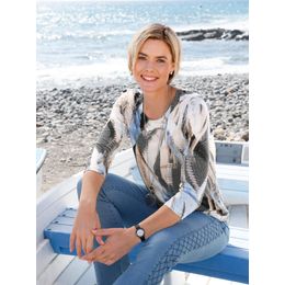3/4-Arm-Shirt Casual Looks "Rundhals-Shirt", Damen, Gr. 36, mittelblau, camel, bedruckt, 95% Viskose, 5% Elasthan, gemustert, mehrfarbig, Rundhals, Shirts 3/4-Arm-Shirt