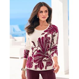 Strickpullover Heine "Druck-Pullover", Damen, Gr. 40, champagner, burgund, bedruckt, 80% Baumwolle, 20% Polyamid, bedruckt, gebl&uuml;mt, gemustert, mehrfarbig, Pullover Strickpullover