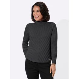 Stehkragenpullover Casual Looks "Stehkragen-Pullover", Damen, Gr. 36, graphit, meliert, 100% Baumwolle, unifarben, Pullover Stehkragenpullover