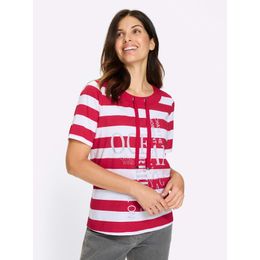 Kurzarmshirt Classic Basics "Langarm-Shirt", Damen, Gr. 38, rot, wei&szlig;, geringelt, 100% Baumwolle, gemustert, mehrfarbig, Rundhals, Shirts