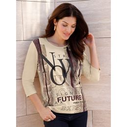 3/4-Arm-Shirt Classic Basics "3/4-Arm-Shirt", Damen, Gr. 38, sand, burgund, bedruckt, 100% Baumwolle, gemustert, mehrfarbig, Rundhals, Shirts 3/4-Arm-Shirt
