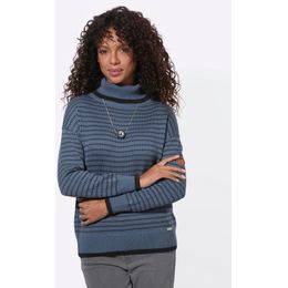 Rollkragenpullover Casual Looks "Rollkragen-Pullover", Damen, Gr. 36, rauchblau, schwarz, gemustert, 50% Baumwolle, 50% Polyacryl, gemustert, mehrfarbig, Pullover Rollkragenpullover