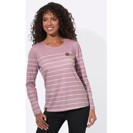 Rundhalsshirt Casual Looks "Shirt", Damen, Gr. 42, mauve, ecru, 100% Baumwolle, gemustert, gestreift, Rundhals, Shirts Rundhalsshirt