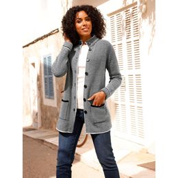 Longstrickjacke Classic Basics, Damen, Gr. 54, ecru, schwarz, gemustert, 100% Polyacryl, gemustert, mehrfarbig, Strickjacken Longstrickjacke