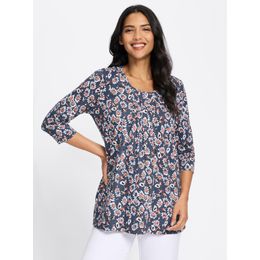 Longshirt "Longshirt", Damen, Gr. 42, rauchblau, papaya, bedruckt, 100% Baumwolle, gemustert, mehrfarbig, Rundhals, Shirts Longshirt