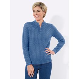 Stehkragenpullover Classic Basics "Strickpullover", Damen, Gr. 50, mittelblau, 100% Polyacryl, unifarben, Pullover Stehkragenpullover