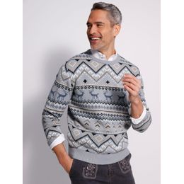 Rundhalspullover CLASSIC "Pullover", Herren, Gr. 52, steingrau, schwarz, gemustert, 100% Polyacryl, gemustert, mehrfarbig, Pullover Rundhalspullover