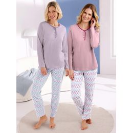 w&auml;schepur Schlafanzug W&Auml;SCHEPUR, Damen, Gr. 36/38, flieder, bedruckt, 100% Baumwolle, Homewear-Sets Schlafanzug
