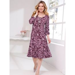 Jerseykleid Classic Basics "Jersey-Kleid", Damen, Gr. 42, Normalgr&ouml;&szlig;en, burgund, flieder, bedruckt, Jersey, 95% Viskose, 5% Elasthan, bedruckt, gebl&uuml;mt, gemustert, mehrfarbig, knielang, Rundhals, Kleider Jerseykleid