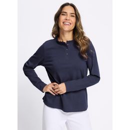 Langarmshirt Classic Basics "Langarm-Shirt", Damen, Gr. 44, blau (marine), 100% Baumwolle, unifarben, Rundhals, Shirts Langarmshirt