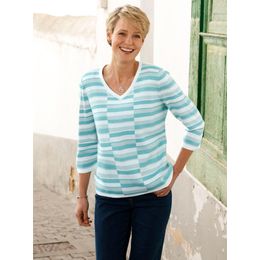 V-Ausschnitt-Pullover Classic Basics "3/4-Arm-Pullover", Damen, Gr. 42, salbei, kalkmint, gemustert, 100% Polyacryl, gemustert, gestreift, mehrfarbig, Pullover