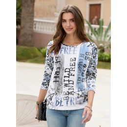 Langarmshirt Classic Basics "Langarm-Shirt", Damen, Gr. 44, ecru, mittelblau, bedruckt, 100% Baumwolle, bedruckt, gemustert, mehrfarbig, Rundhals, Shirts Langarmshirt