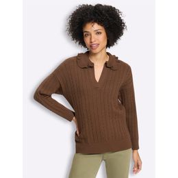 Strickpullover Heine "Pullover", Damen, Gr. 34, braun, 50% Viskose, 25% Polyester, 25% Polyamid, unifarben, Pullover Strickpullover