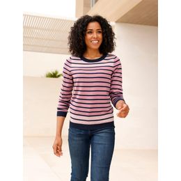 Streifenpullover Classic Basics "Rundhals-Pullover", Damen, Gr. 54, marine, altrosa, geringelt, 100% Polyacryl, gemustert, gestreift, mehrfarbig, Pullover Streifenpullover