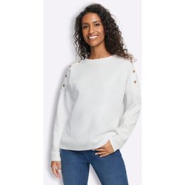 Langarmshirt Heine "Shirt", Damen, Gr. 34, wei&szlig; (ecru), 80% Polyester, 17% Baumwolle, 3% Elasthan, unifarben, Rundhals, Shirts Langarmshirt