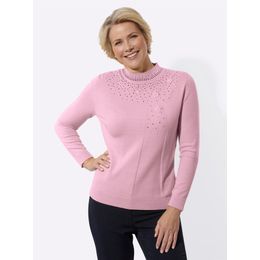 Strickpullover CLASSIC "Stehkragen-Pullover", Damen, Gr. 44, ros&eacute;, 50% Viskose, 25% Polyester, 25% Polyamid, unifarben, Pullover Strickpullover