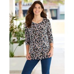 Longshirt "Longshirt", Damen, Gr. 50, schwarz, papaya, bedruckt, 100% Baumwolle, gemustert, mehrfarbig, Rundhals, Shirts Longshirt