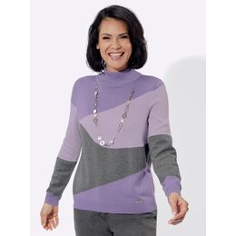 Strickpullover Casual Looks "Stehkragen-Pullover", Damen, Gr. 42, lavendel, grau, gemustert, 50% Baumwolle, 50% Polyacryl, gemustert, mehrfarbig, Pullover Strickpullover