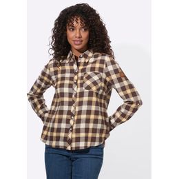 Flanellbluse Casual Looks, Damen, Gr. 36, braun (schoko, ecru, kariert), 100% Baumwolle, gemustert, kariert, mehrfarbig, Blusen