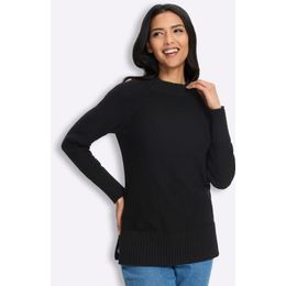 Stehkragenpullover Classic Basics "Stehkragen-Pullover", Damen, Gr. 50, schwarz, 100% Baumwolle, unifarben, Pullover Stehkragenpullover