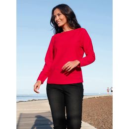 Langarmshirt Casual Looks "Langarm-Shirt", Damen, Gr. 42, rot, 65% Polyester, 35% Baumwolle, unifarben, U-Boot-Ausschnitt, Shirts Langarmshirt