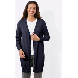 Longstrickjacke Casual Looks, Damen, Gr. 52, marine, 100% Baumwolle, unifarben, Strickjacken Longstrickjacke