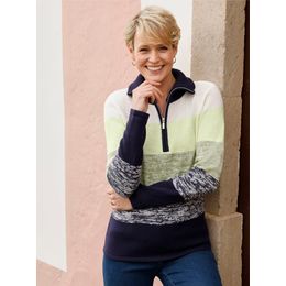 Strickpullover Classic Basics "Troyer-Pullover", Damen, Gr. 42, schilf, marine, gemustert, 100% Polyacryl, gemustert, gestreift, mehrfarbig, meliert, Pullover Strickpullover