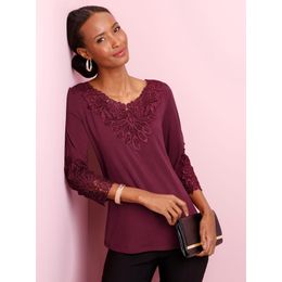 CR&Eacute;ATION L Spitzenshirt CREATION L "Lyocell-Shirt", Damen, Gr. 40, bordeaux, 96% Lyocell, 4% Elasthan, unifarben, Rundhals, Shirts