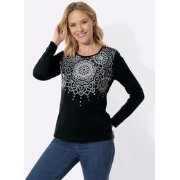 Longsleeve "Langarm-Shirt", Damen, Gr. 44, schwarz, ecru, bedruckt, 100% Baumwolle, bedruckt, gemustert, unifarben, Rundhals, Shirts