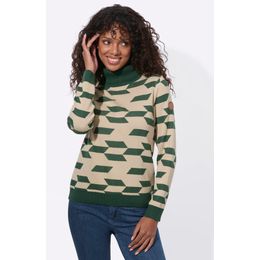 Rollkragenpullover Casual Looks "Rollkragen-Pullover", Damen, Gr. 36, moos, sand, gemustert, 50% Baumwolle, 50% Polyacryl, gemustert, mehrfarbig, Pullover Rollkragenpullover