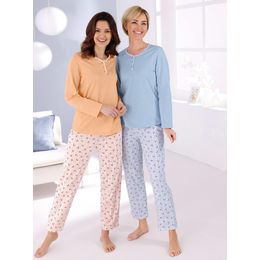 w&auml;schepur Schlafanzug W&Auml;SCHEPUR, Damen, Gr. 36/38, apricot, papaya, eisblau, orchidee, 100% Baumwolle, Homewear-Sets Schlafanzug