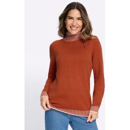 Rollkragenpullover Classic Basics "Rollkragen-Pullover", Damen, Gr. 46, rostrot, 100% Polyacryl, gemustert, Pullover Rollkragenpullover