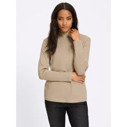 Langarmshirt Heine "Rollkragen-Shirt", Damen, Gr. 38, beige, 95% Baumwolle, 5% Elasthan, unifarben, Rundhals, Shirts Langarmshirt