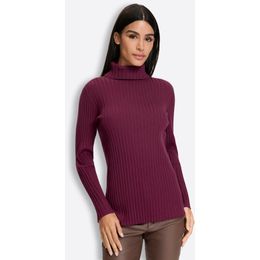 Rollkragenpullover Heine "Rollkragen-Pullover", Damen, Gr. 50, bordeaux, 70% Viskose, 30% Polyamid, unifarben, Pullover Rollkragenpullover