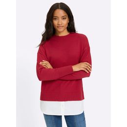 2-in-1-Pullover Heine "2-in-1-Pullover", Damen, Gr. 38, rot, 50% Viskose, 28% Polyester, 22% Polyamid, Webware:100% Baumwolle, unifarben, Pullover