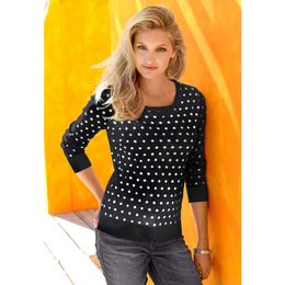 Strickpullover Inspirationen "Pullover", Damen, Gr. 42, schwarz-wei&szlig; (schwarz, wei&szlig;, getupft), 100% Polyacryl, gemustert, gepunktet, mehrfarbig, figurumspielend, Pullover Strickpullover