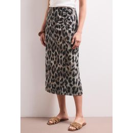 Midirock Street One "Style Pepica", Damen, Gr. 46, timeless beige, Web, Obermaterial: 95% Polyester, 5% Elasthan. Futter: 100% Viskose, bedruckt, k&ouml;rpernah kniebedeckend, R&ouml;cke, Sommerrrock aus Mesh mit Print