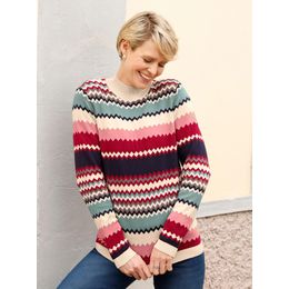 Jacquardpullover Classic Basics "Stehkragen-Pullover", Damen, Gr. 42, jade, kalkmint, geringelt, 100% Baumwolle, gemustert, gestreift, mehrfarbig, Pullover