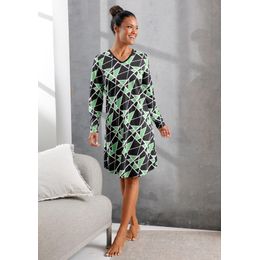 w&auml;schepur Sleepshirt W&Auml;SCHEPUR "Sleepshirt", Damen, Gr. 40/42, Normalgr&ouml;&szlig;en, apfel, schwarz, bedruckt, 50% Baumwolle, 50% Modal, gemustert, Kleider Sleepshirt