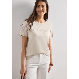 Kurzarmshirt Street One, Damen, Gr. 34, clay sand, Jersey, Obermaterial: 50% Baumwolle, 50% Modal, bedruckt, normal h&uuml;ftbedeckend, Rundhals, abgesteppte Kante, Shirts, Sommershirt mit Working