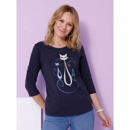 3/4-Arm-Shirt Classic Basics "Shirt", Damen, Gr. 38, marine, jeansblau, bedruckt, 100% Baumwolle, gemustert, Rundhals, Shirts 3/4-Arm-Shirt