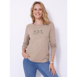 Langarmshirt Classic Basics "Shirt", Damen, Gr. 42, sesam, sand, 100% Baumwolle, gemustert, Rundhals, Shirts Langarmshirt